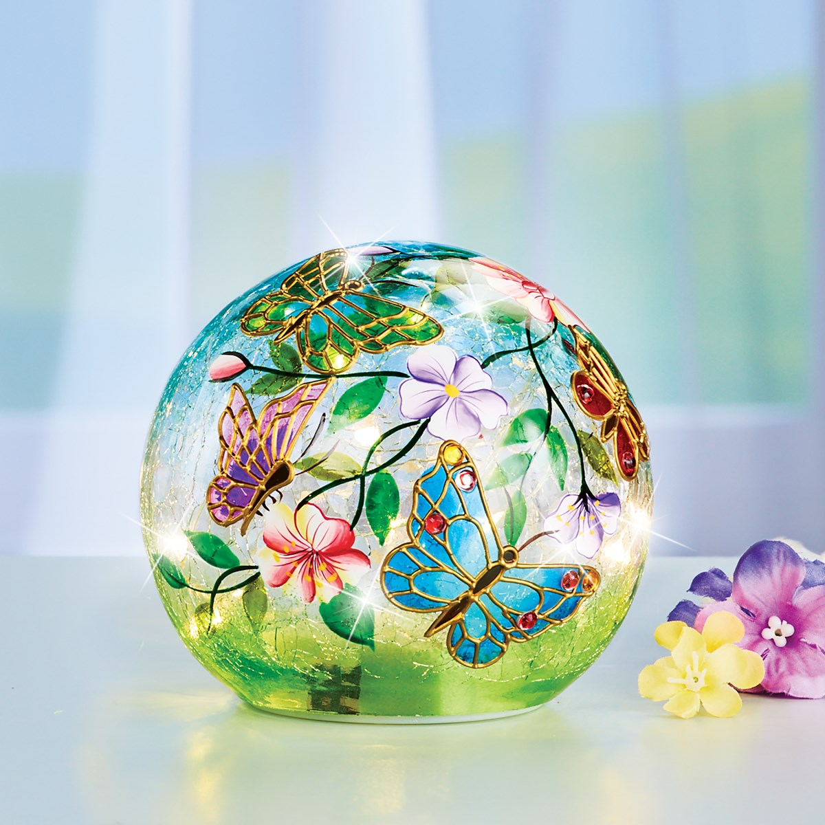 Led Lighted Butterflies Tabletop Crackled Glass Ball Collections Etc
