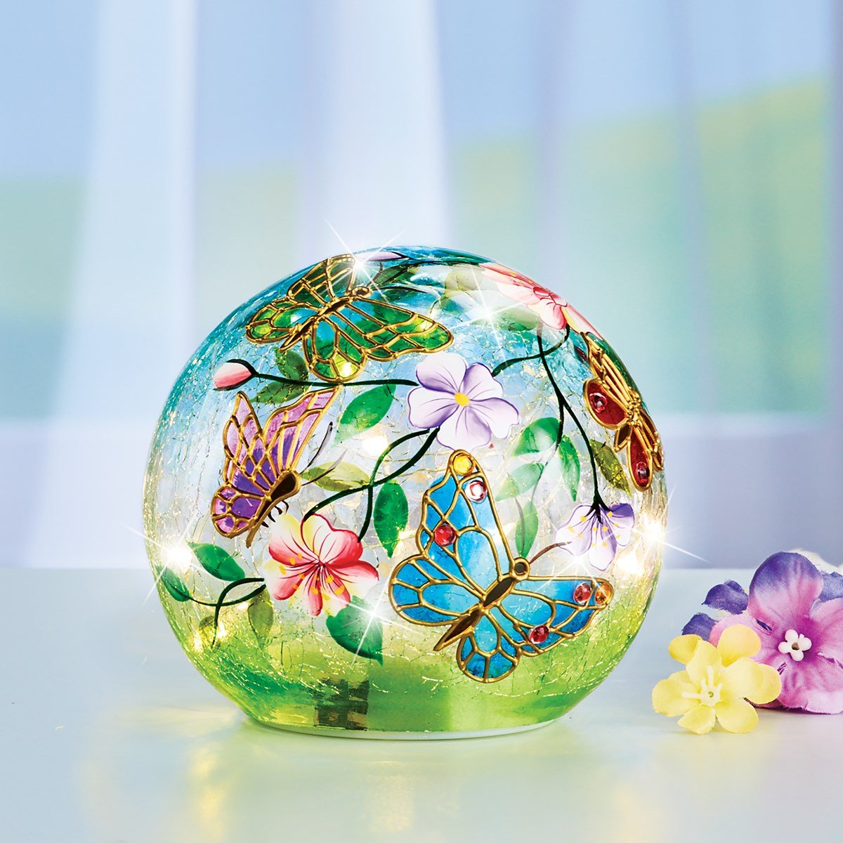 Led Lighted Butterflies Tabletop Crackled Glass Ball Collections Etc