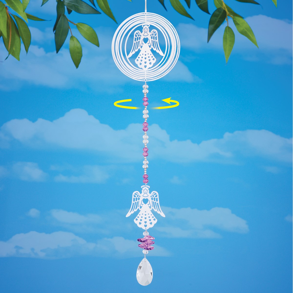 Crystal Angel Wind Spinner Hanging Metal Ornament | Collections Etc.