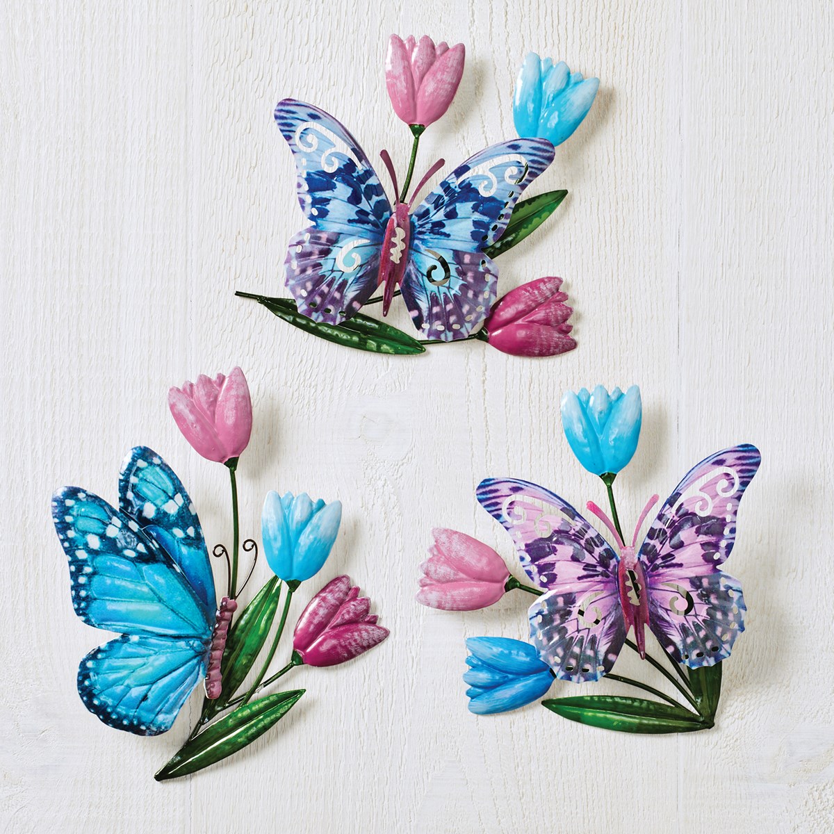Butterflies and Flowers Hanging Wall Decor - Set of 3 | Collections Etc.