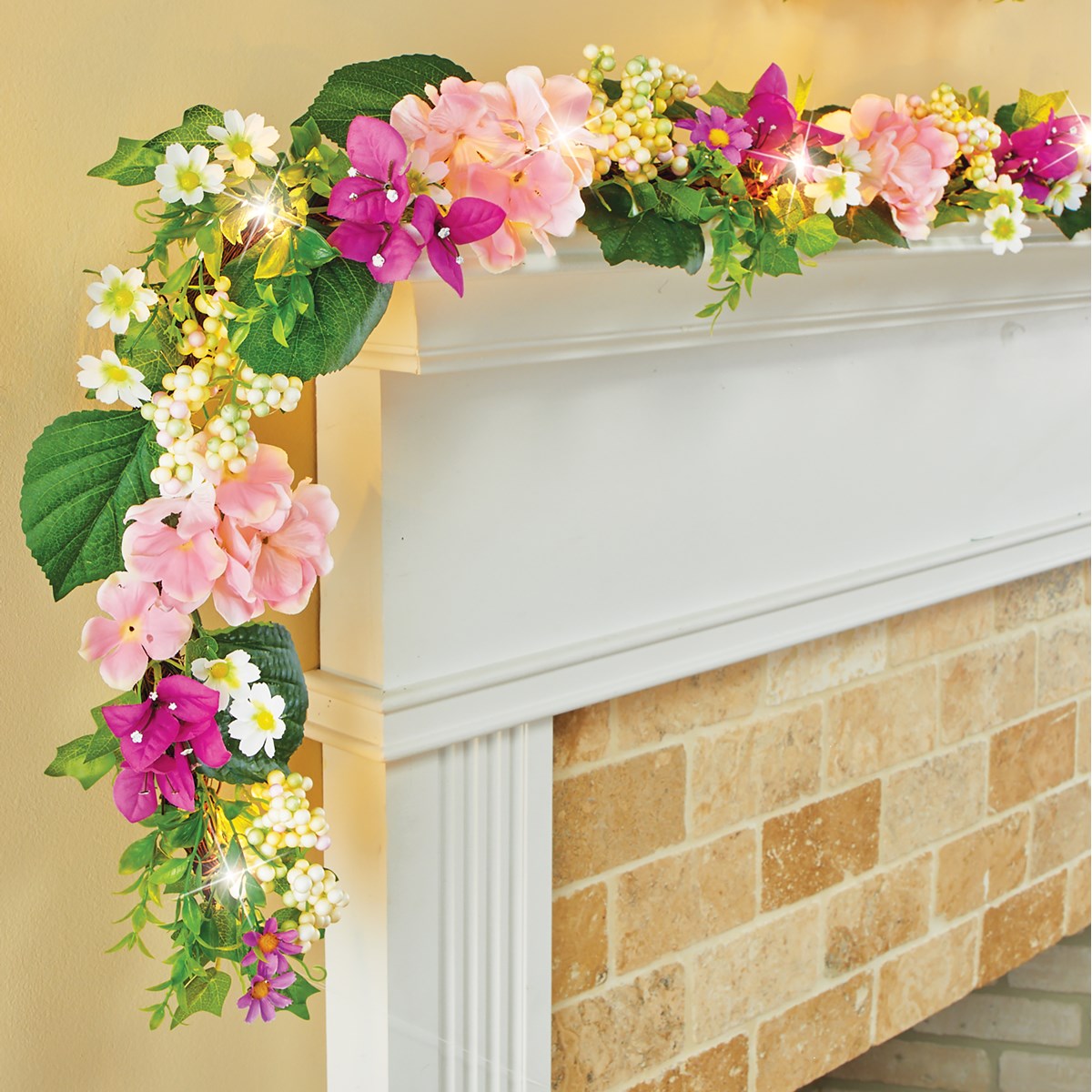 Artificial Hydrangeas and Daisies Lighted Garland | Collections Etc.