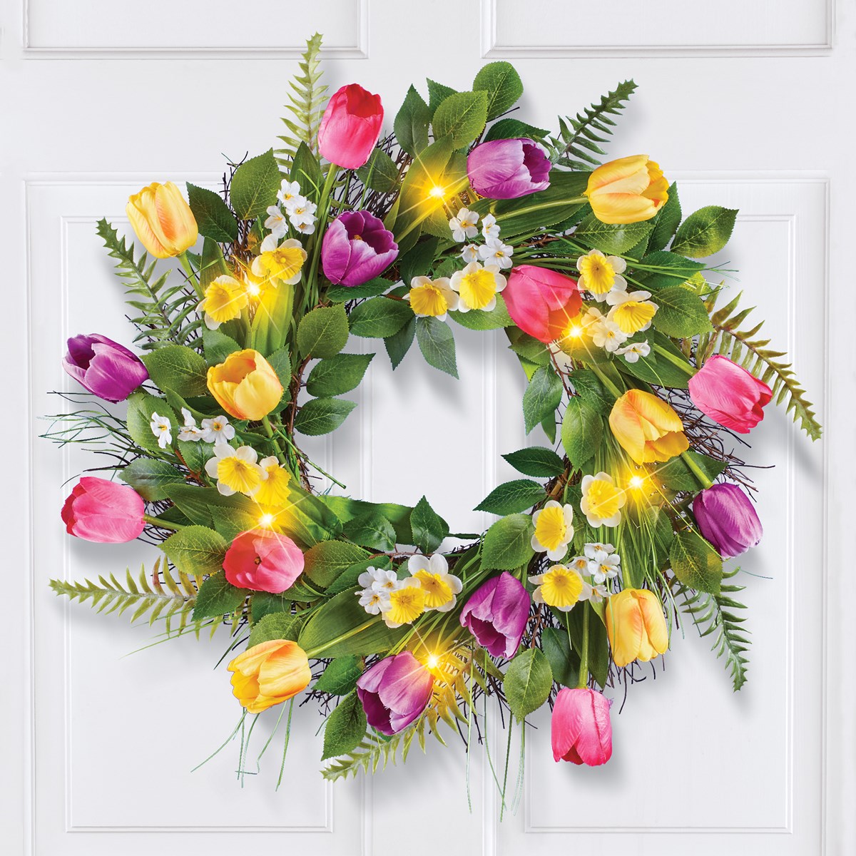 Lighted Artificial Multi Tulip Spring Floral Wreath | Collections Etc.