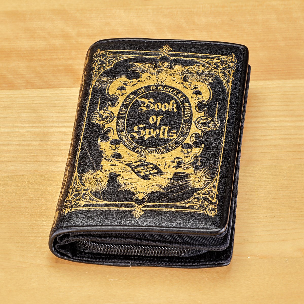 Vintage, Leather-Styled Gold-Tone Book of Spells Accent Wallet ...