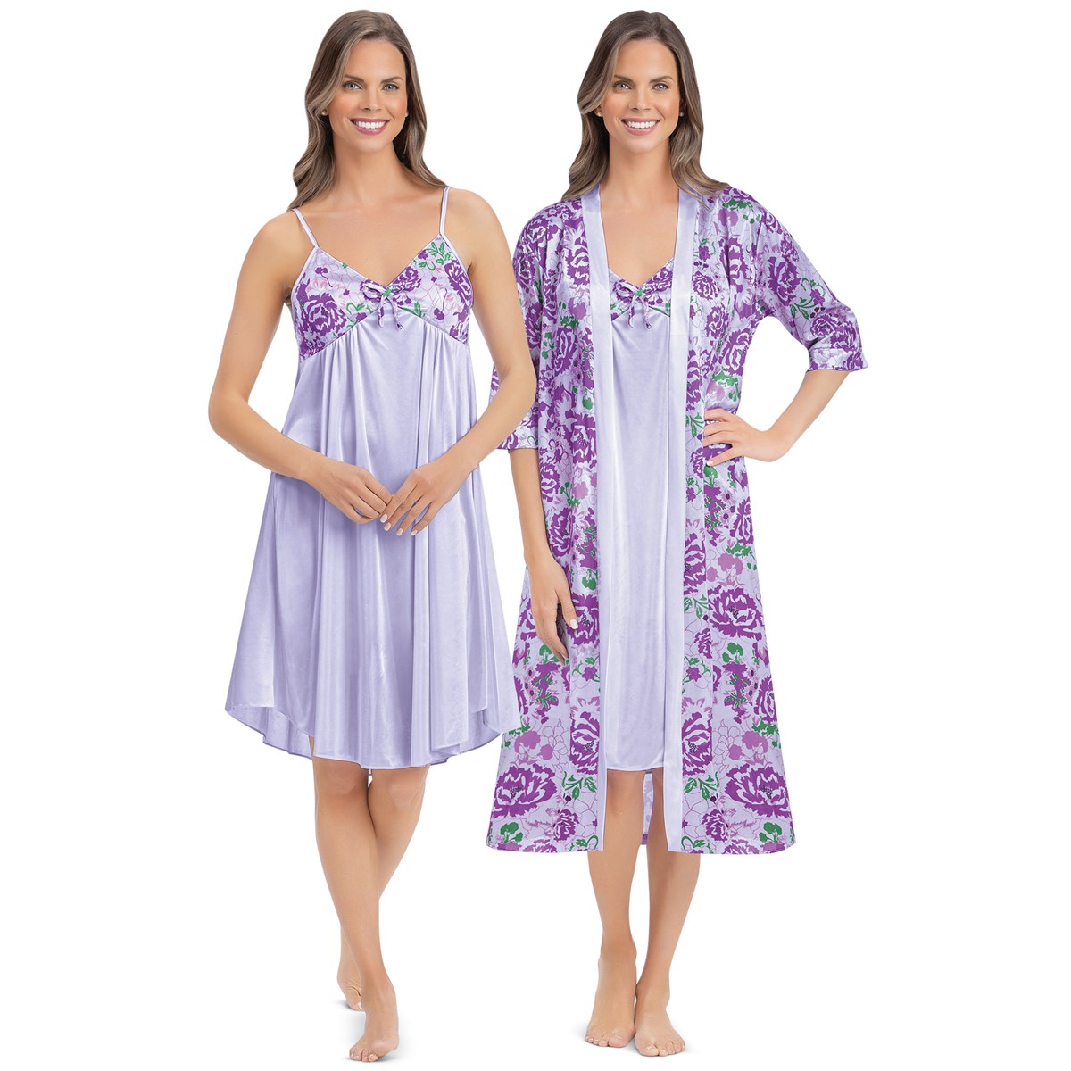 Printed Robe & Sleeveless Nightgown Sleepwear Set | Collections Etc.