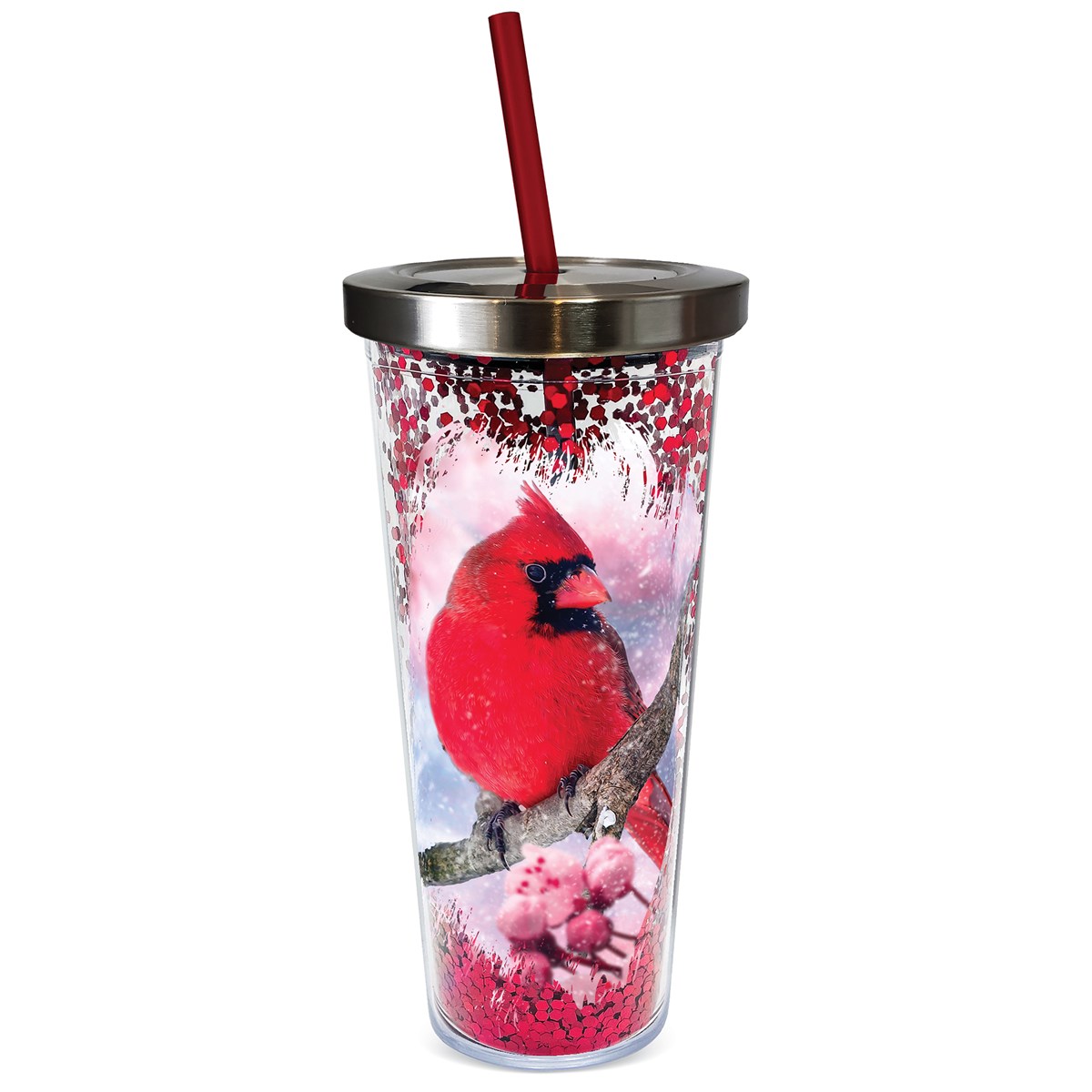 Cardinal Double-Wall Insulated Glitter Travel Cup | Collections Etc.