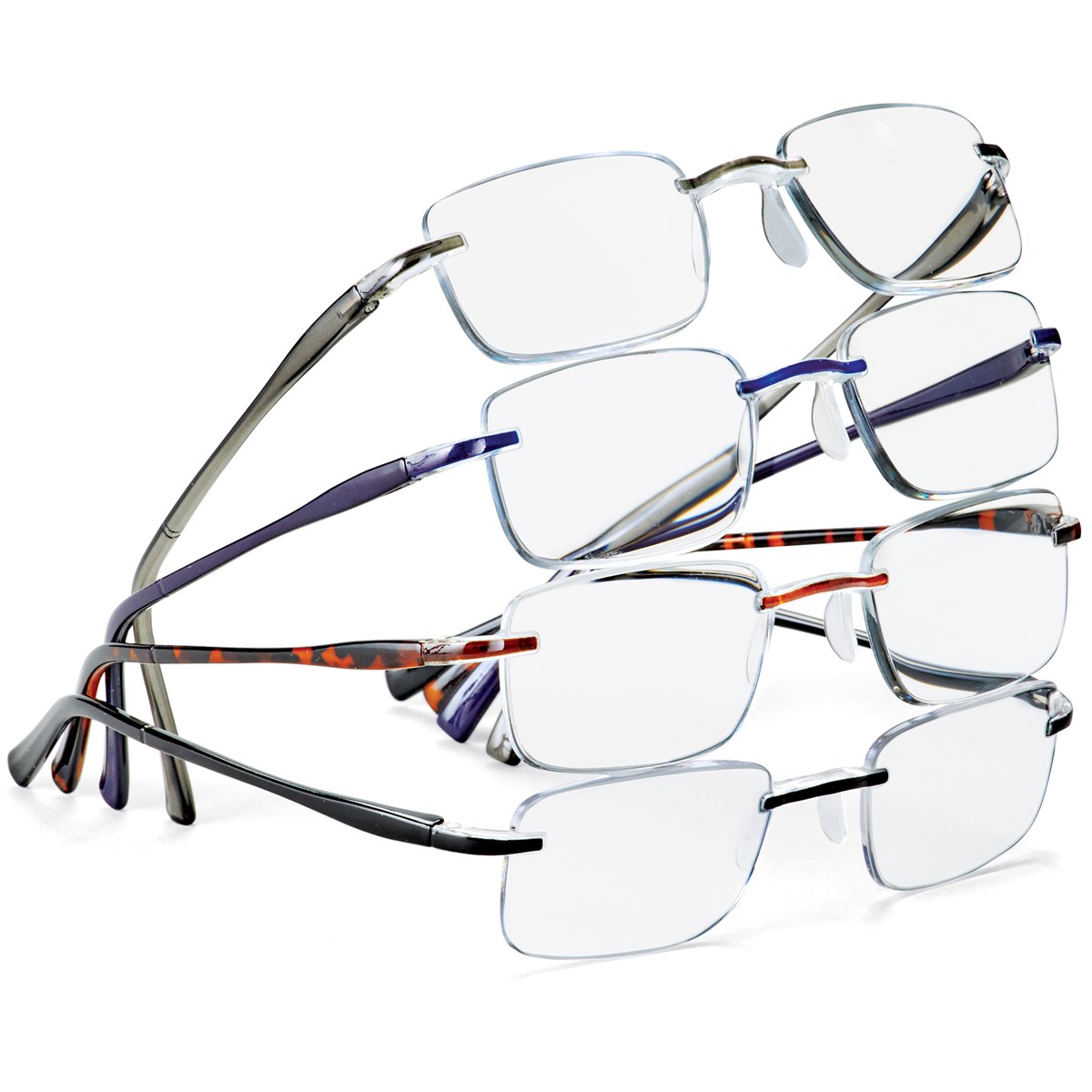 Classic Rimless Rectangular Reading Glasses - Set of 4 | Collections Etc.