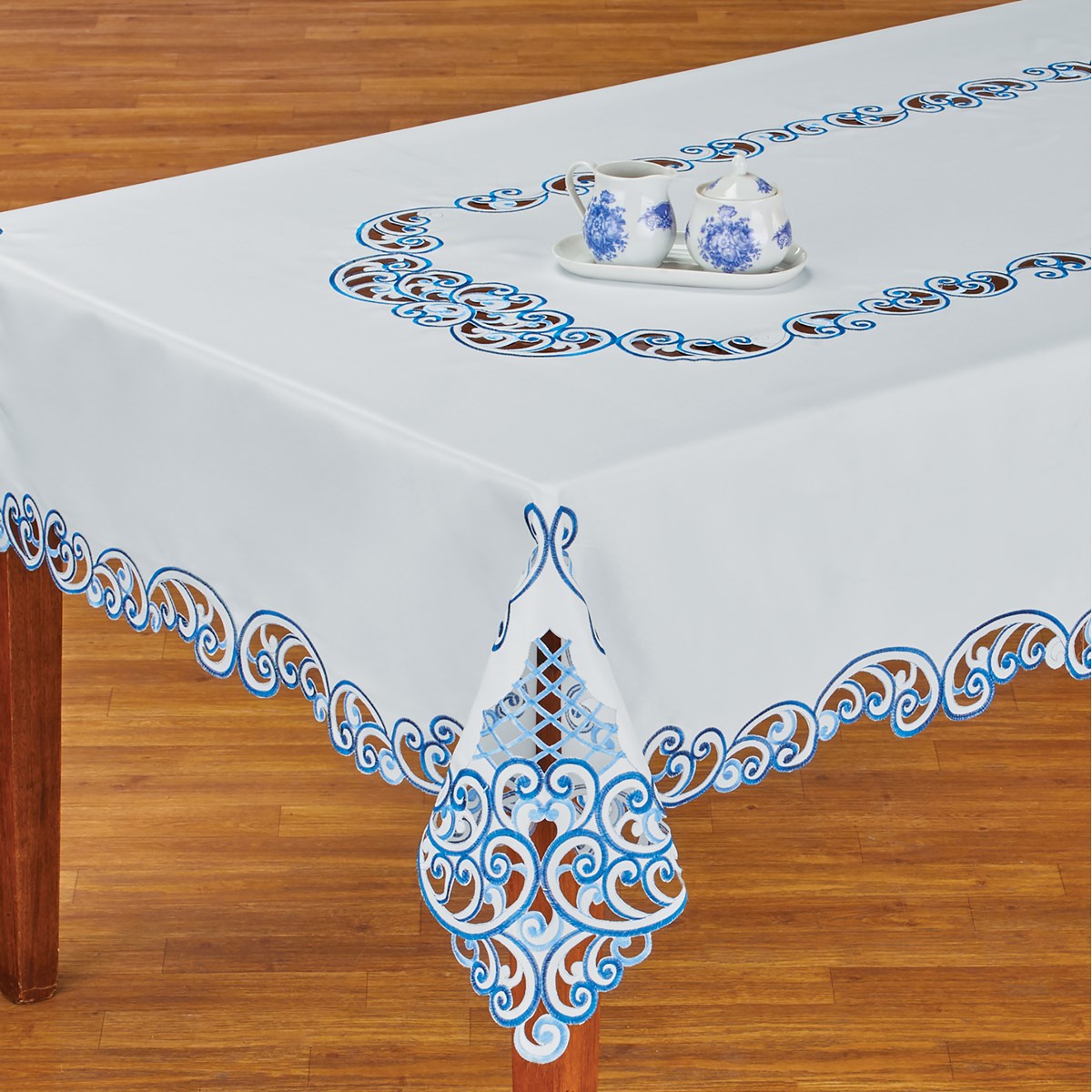 Embroidered Scroll Design and Intricate Openwork Tablecloth ...