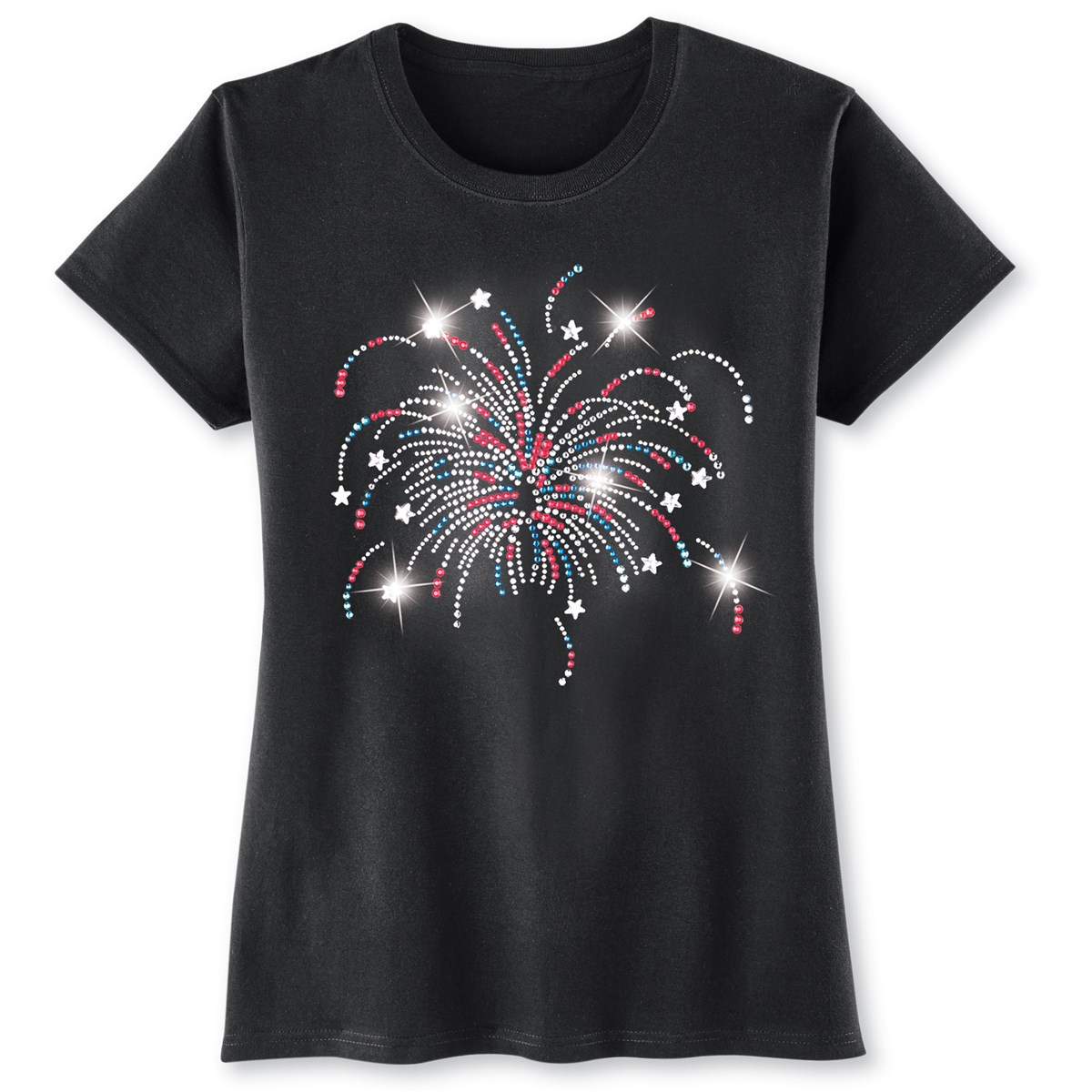 Americana Sparkling Rhinestone Fireworks Short Sleeve T-Shirt ...