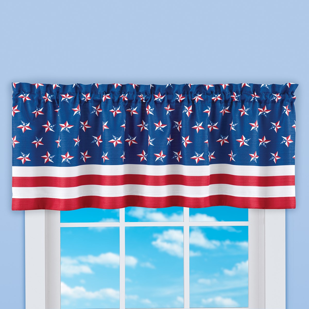 Americana Patriotic Stars Rod Pocket Top Window Valance | Collections Etc.