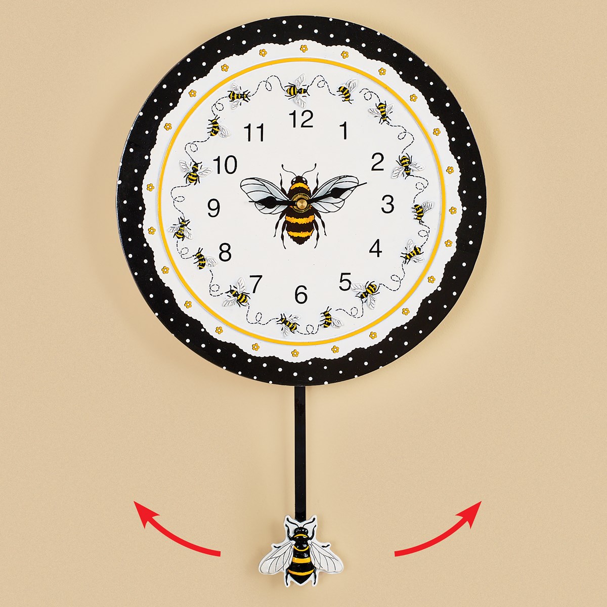 Hand-Painted Honey Bee Pendulum Wall Clock | Collections Etc.