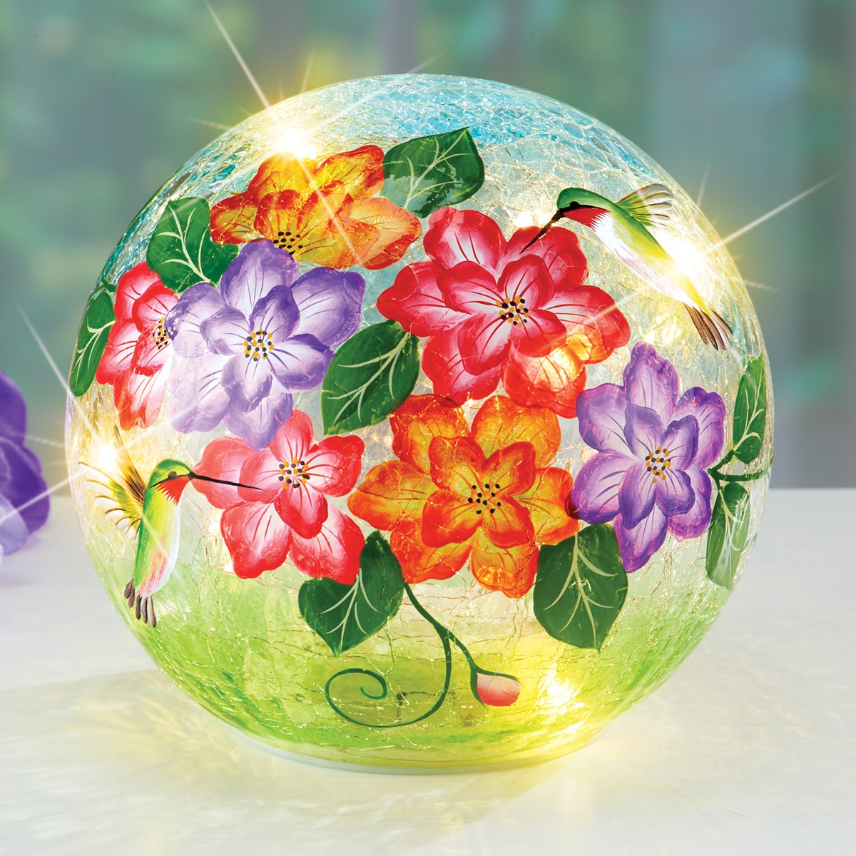 Hand-Painted Vibrant Floral Crackled Glass LED Light Ball | Collections ...