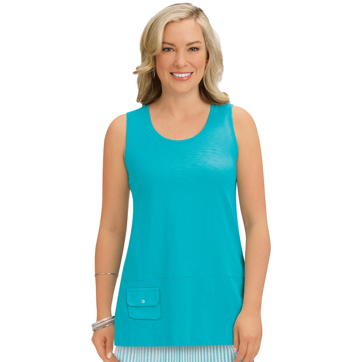 Pocket Detail Scoop Neck Sleeveless Tank Top | Collections Etc.