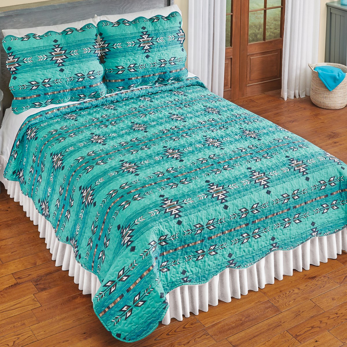 Traditional Southwest Turquoise Print Quilt | Collections Etc.