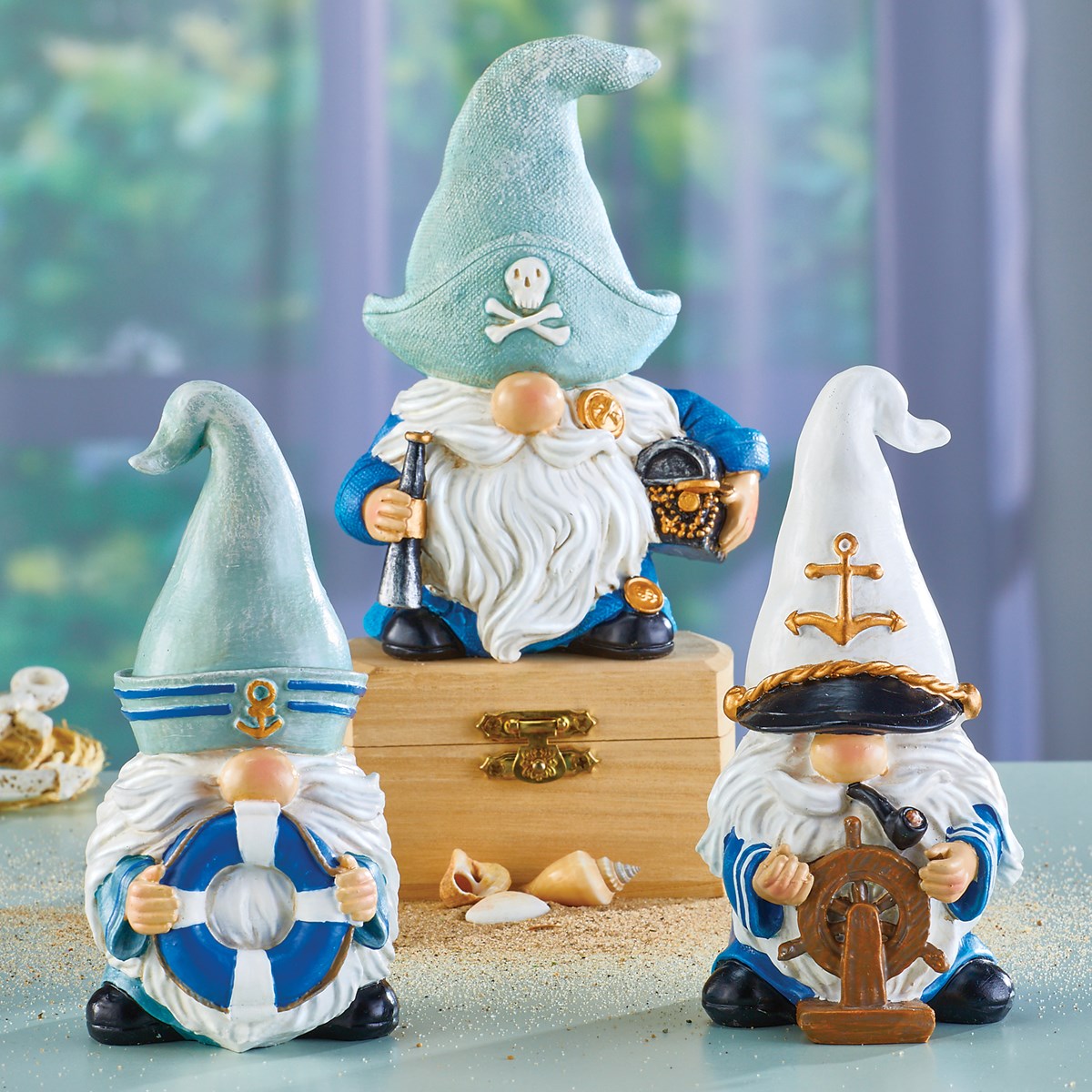 Tabletop Nautical Gnome Sitter Figurines - Set of 3 | Collections Etc.