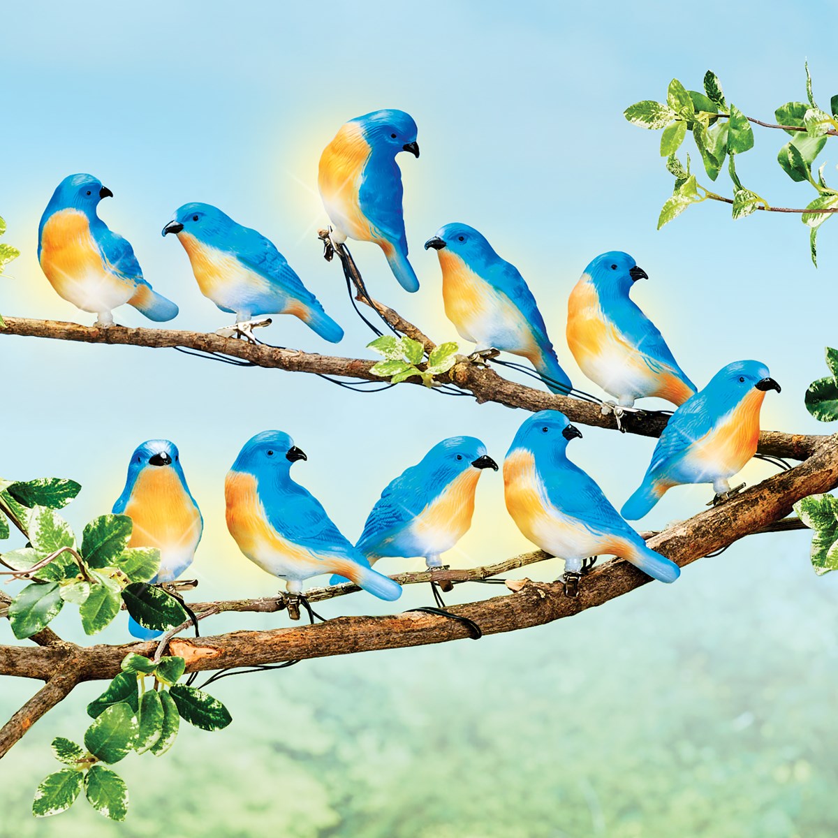 Hand-Painted Solar Bluebird String Lights - Set of 10 | Collections Etc.