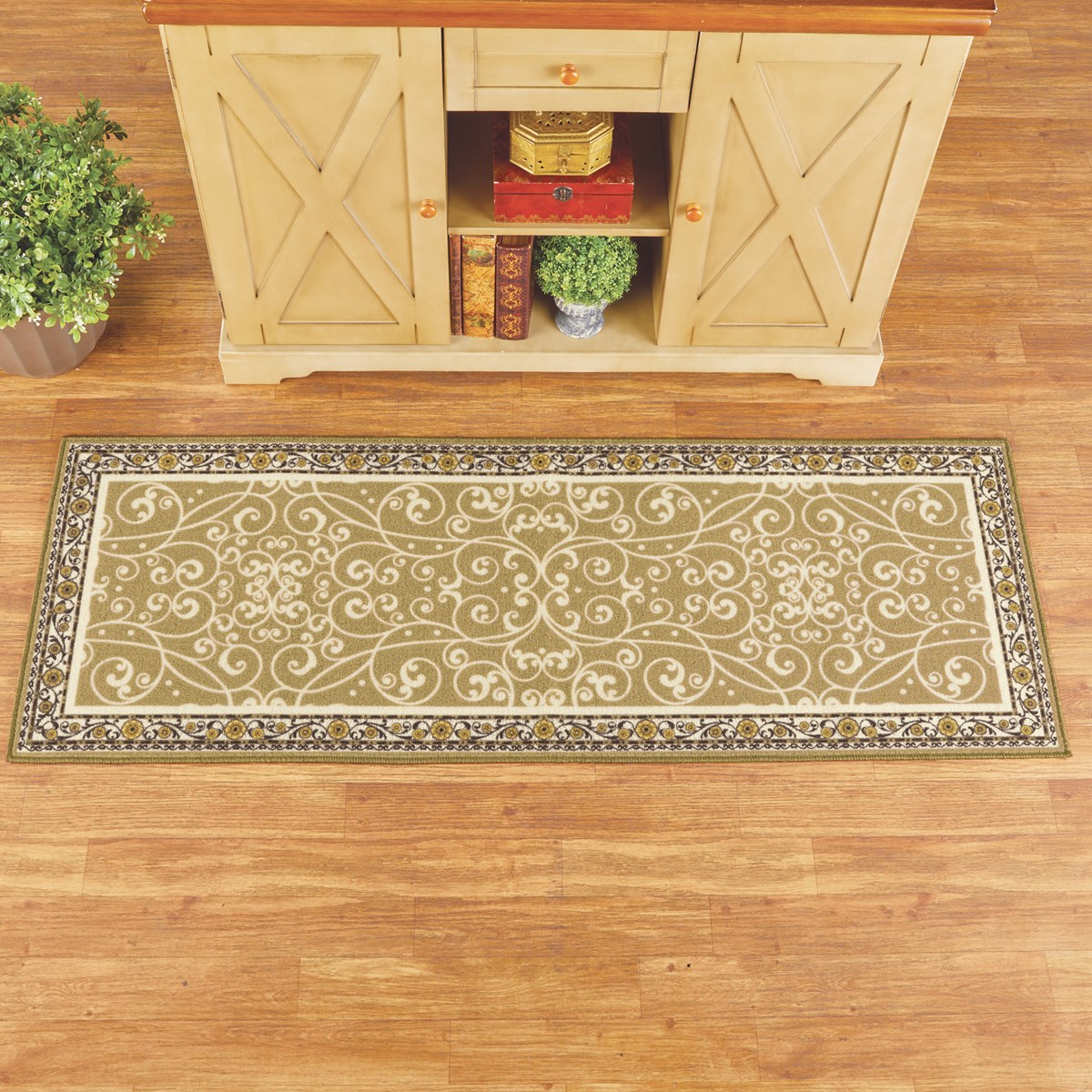 Scroll Floral Printed Slip-Resistant Rug | Collections Etc.