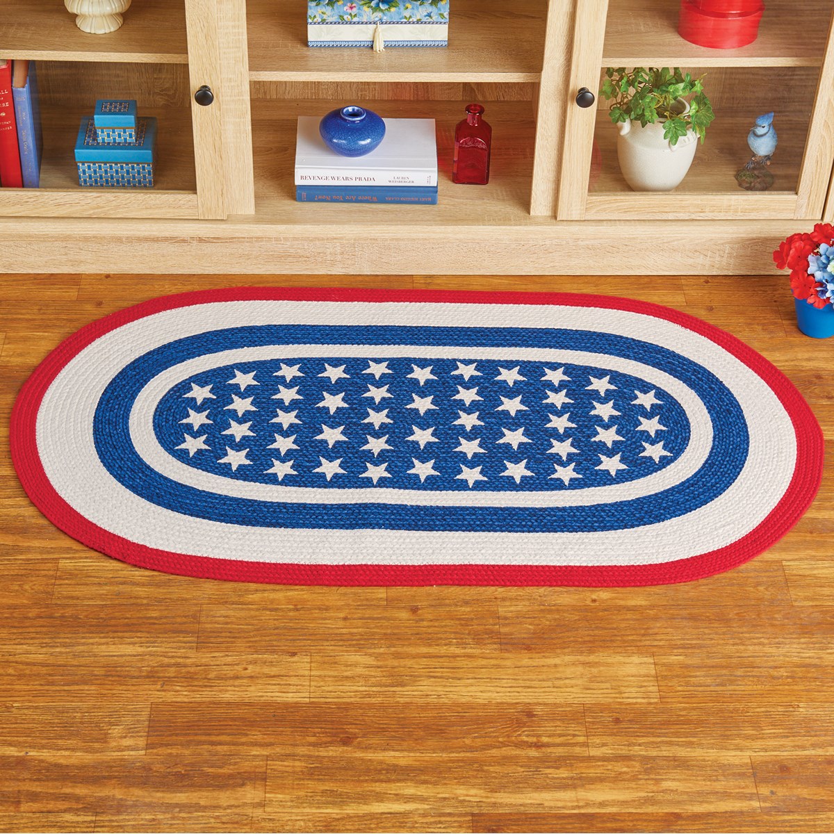 Braided Americana Stars & Stripes Oval Runner Accent Rug | Collections Etc.