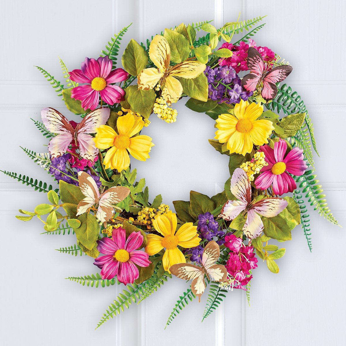 Colorful Butterfly Fern Floral Hanging Wreath | Collections Etc.