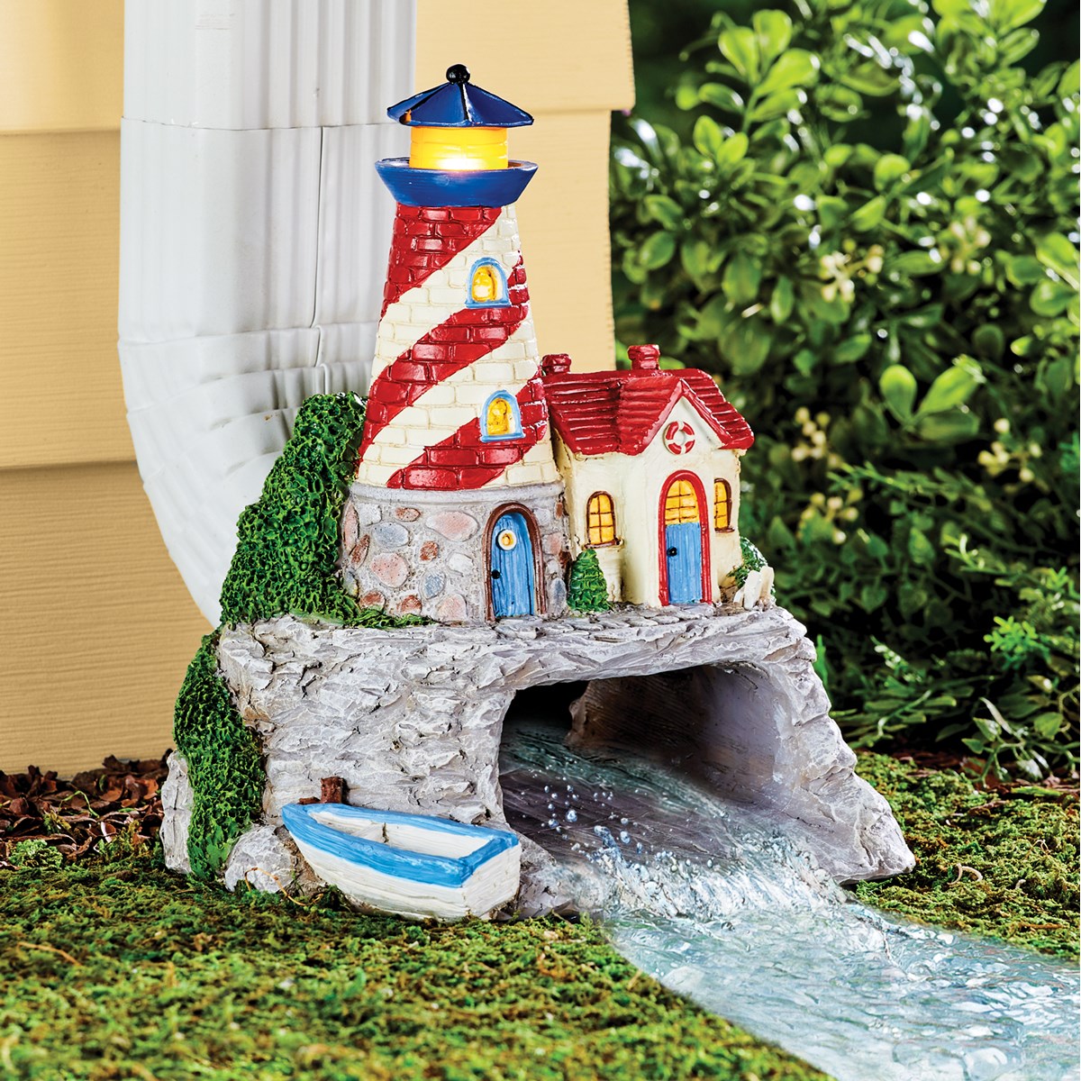 Solar Hand-Painted Lighthouse Gutter Downspout Extension | Collections Etc.