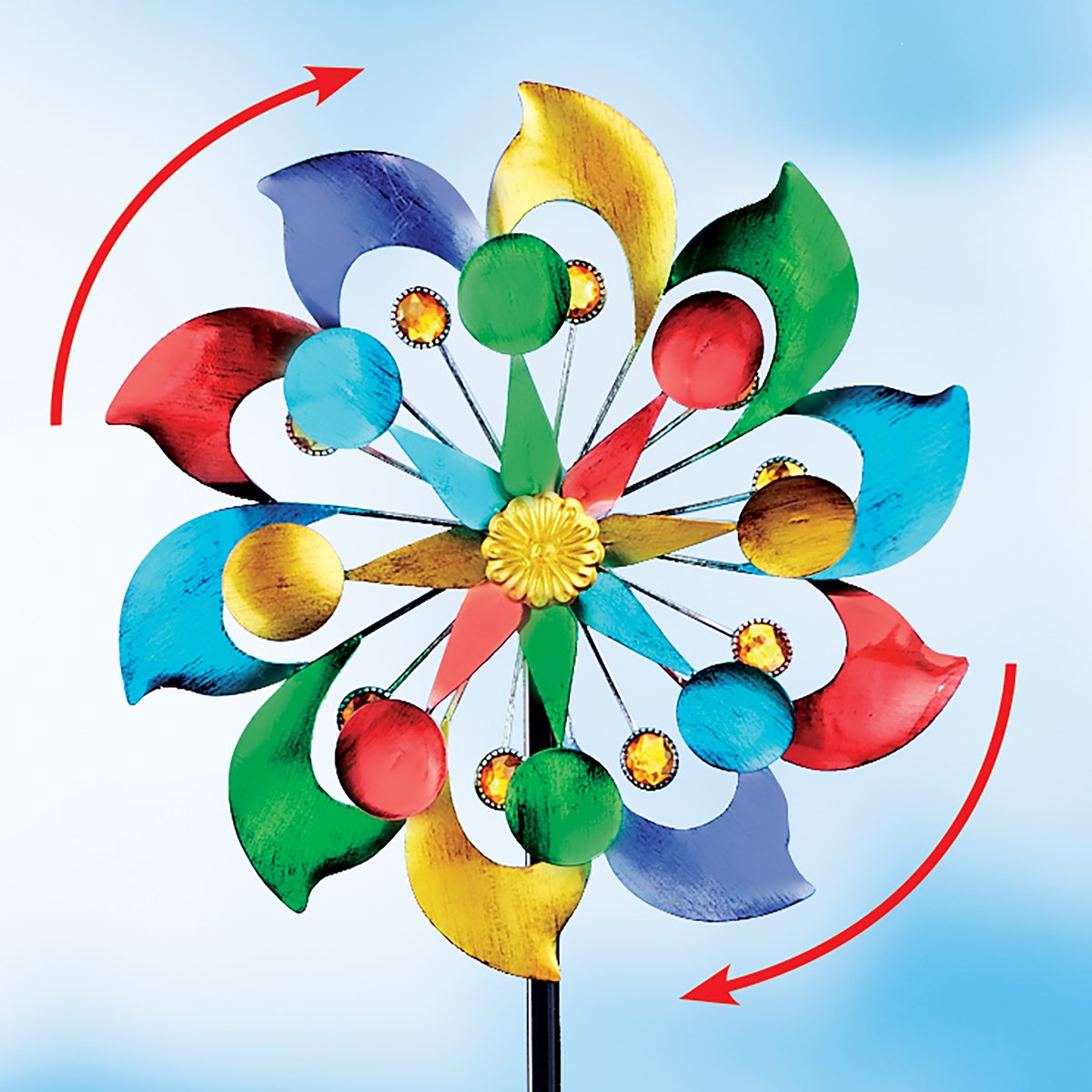 Colorful Crystal Accented Double Wind Spinner Garden Stake ...