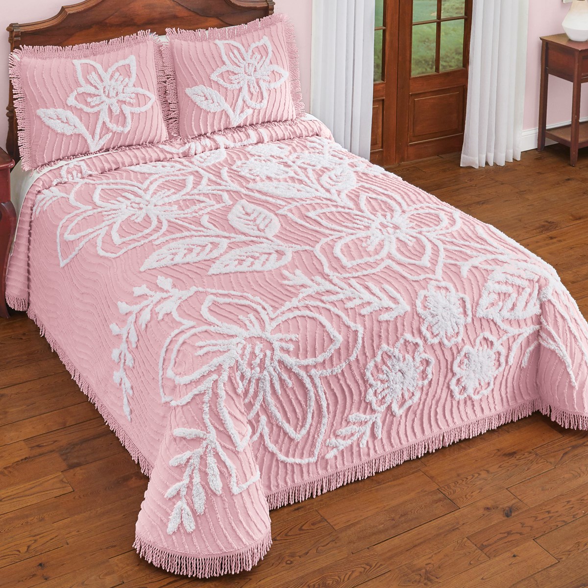 Tufted Soft Luxury Floral Chenille Cotton Bedspread | Collections Etc.