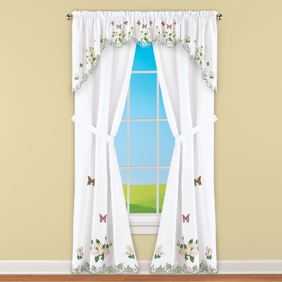 Embroidered Butterfly Floral Scrolling Window Curtain Collection ...