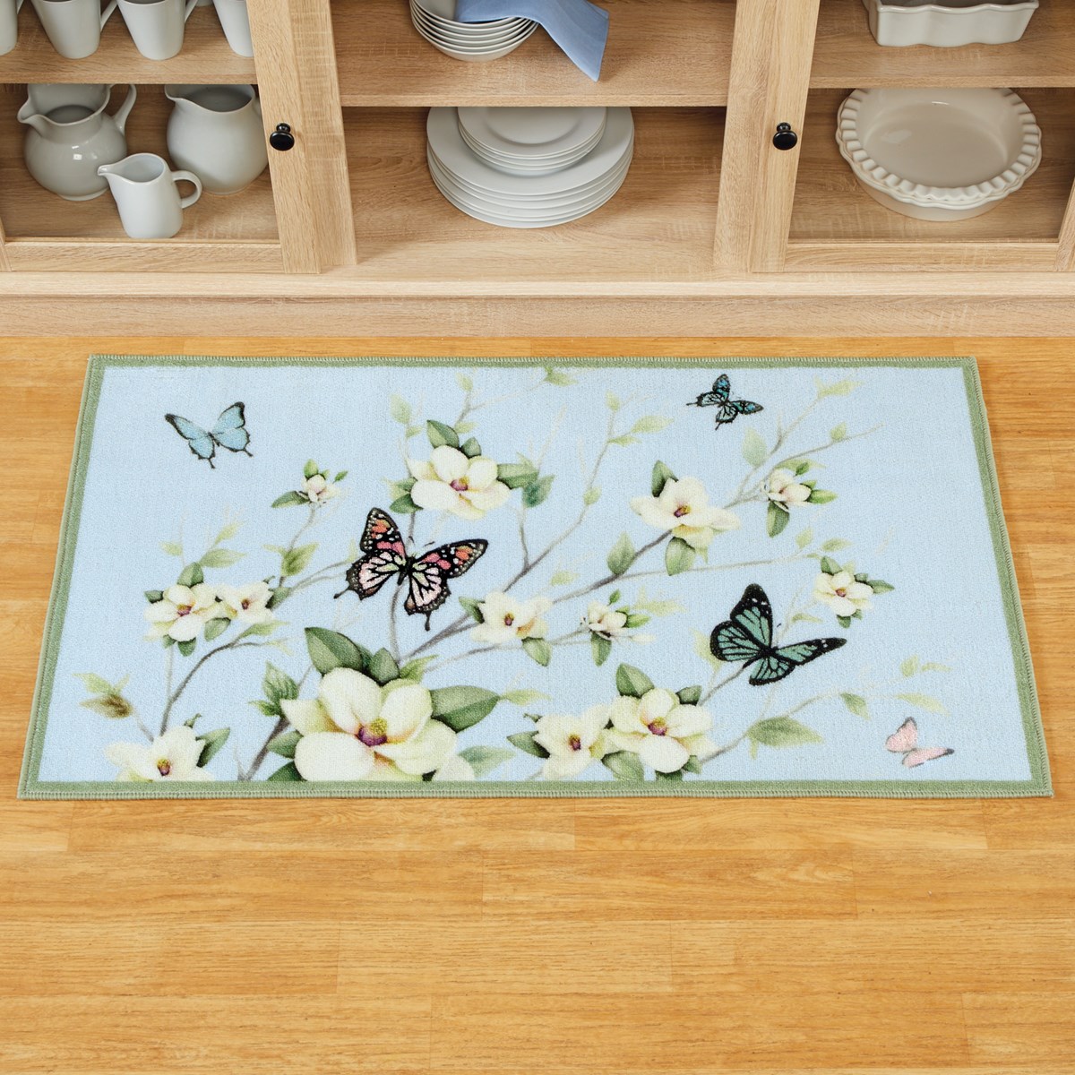 Magnolia Blossoms & Fluttering Butterflies Accent Rug | Collections Etc.