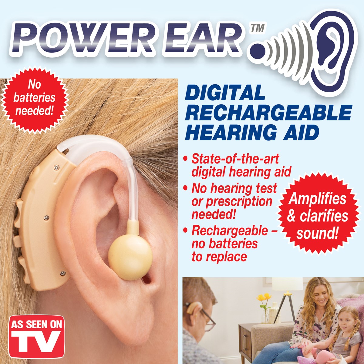 Power Ear Digital Rechargeable Hearing Aid Amplifier | Collections Etc.