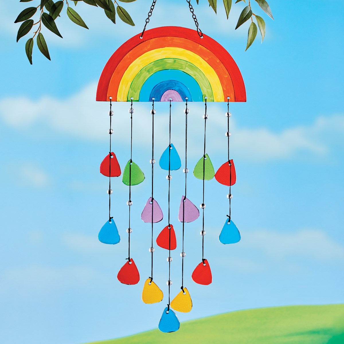 Hanging Outdoor Garden Glass Rainbow Wind Chime | Collections Etc.