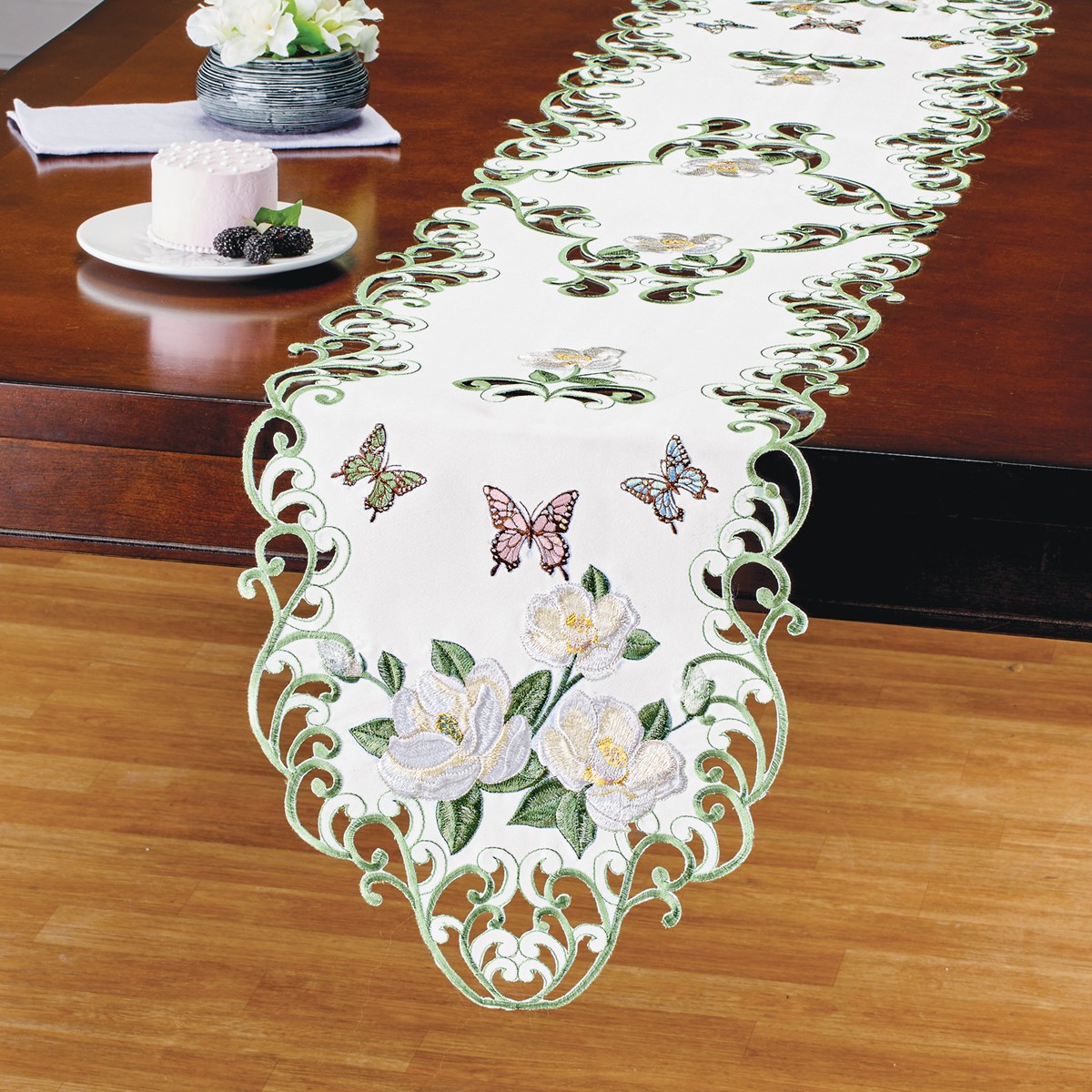 Magnolia Blossoms & Fluttering Butterflies Table Linens | Collections Etc.