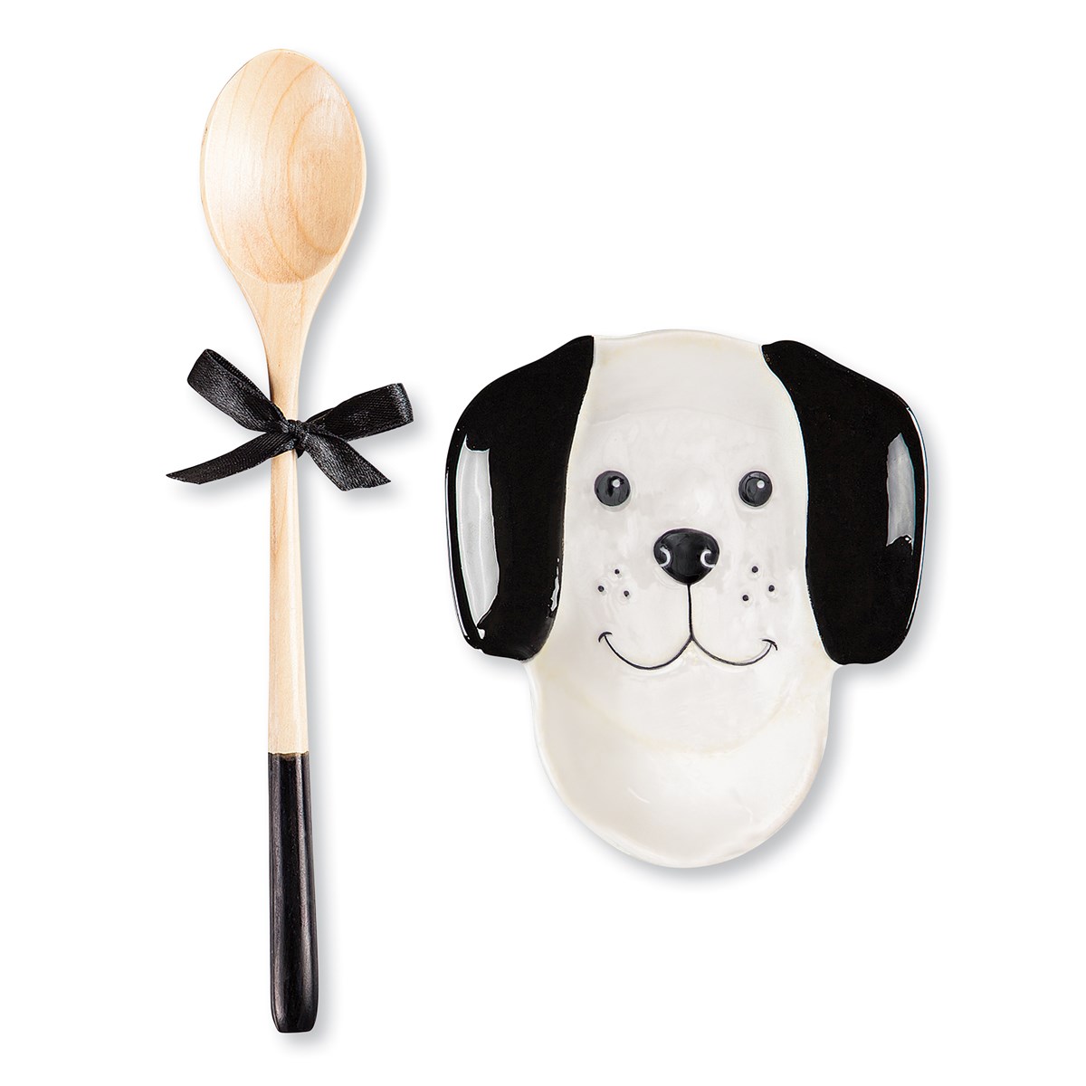 Ceramic Dog Spoon Rest with Wooden Spoon 2-Piece Set | Collections Etc.