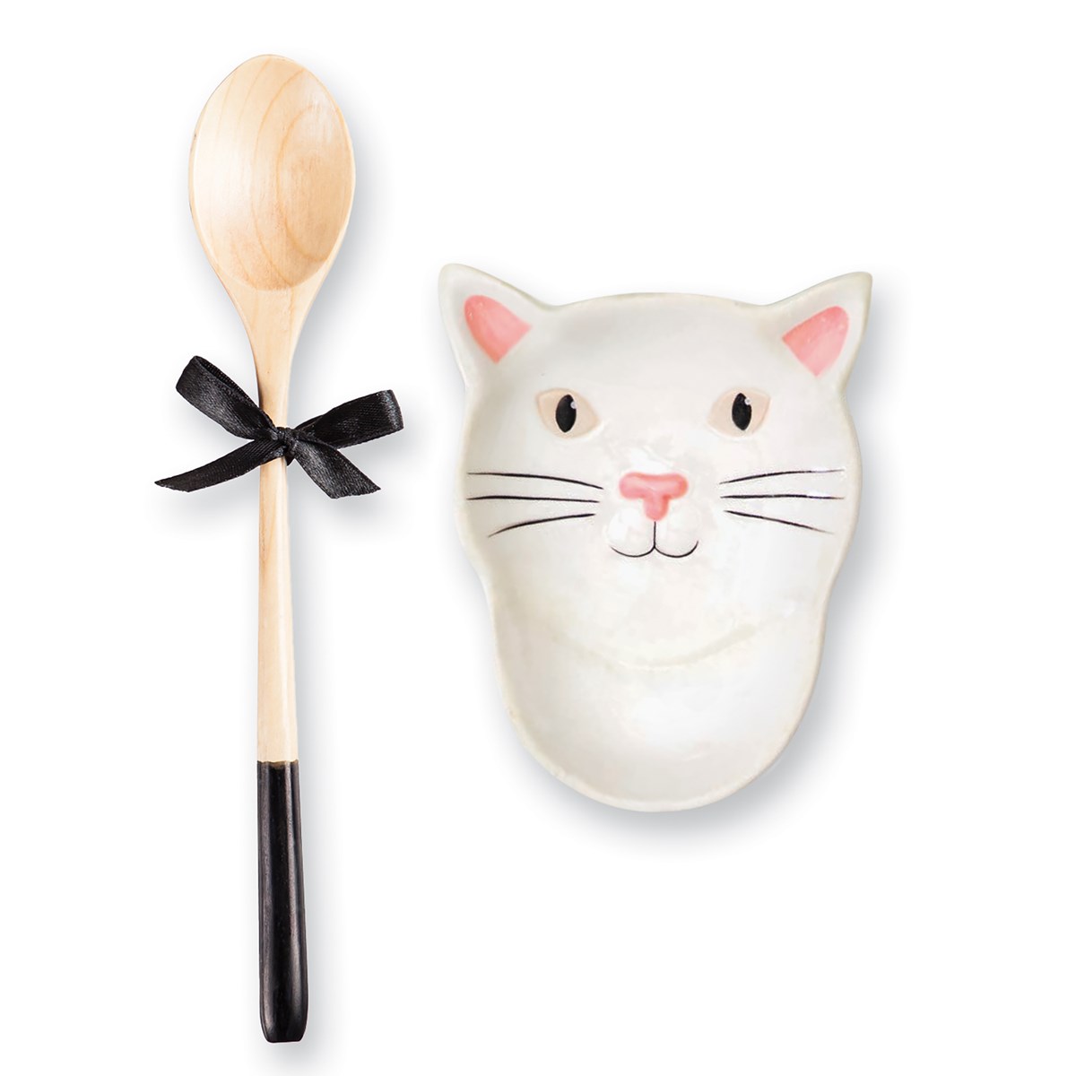 Ceramic Cat Spoon Rest with Wooden Spoon 2-Piece Set | Collections Etc.