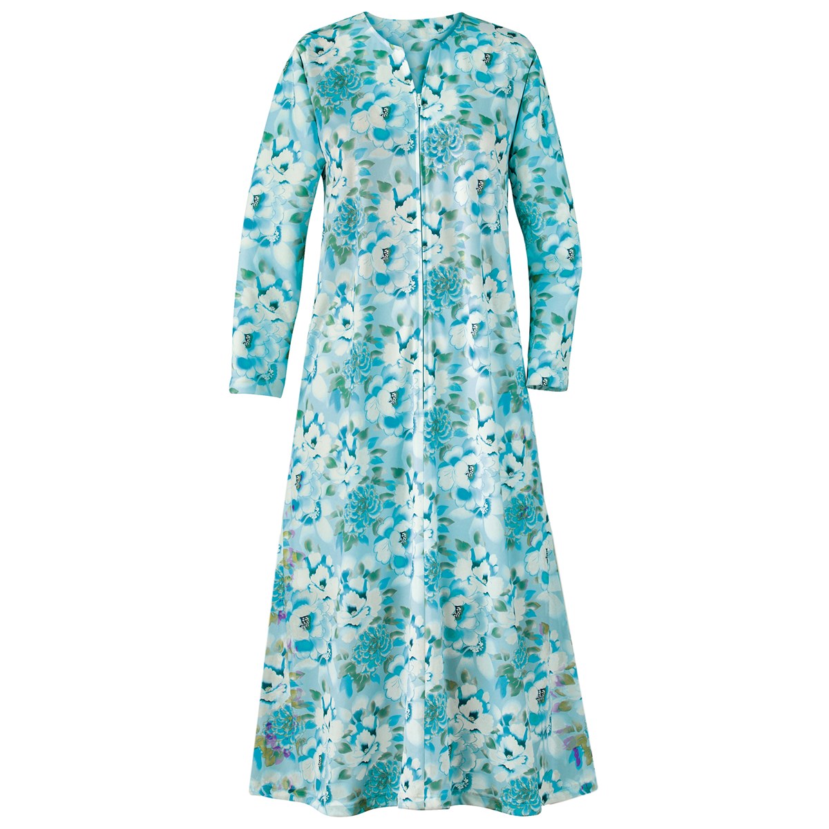 Long-Sleeve Watercolor Floral Half-Zip Placket Robe | Collections Etc.
