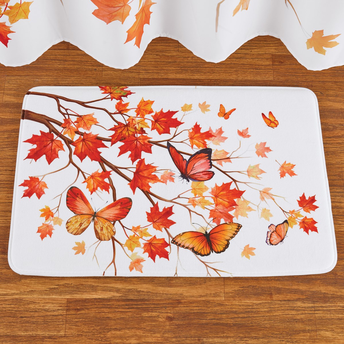 Autumn Butterfly and Maple Leaves Cushioned Bath Mat | Collections Etc.