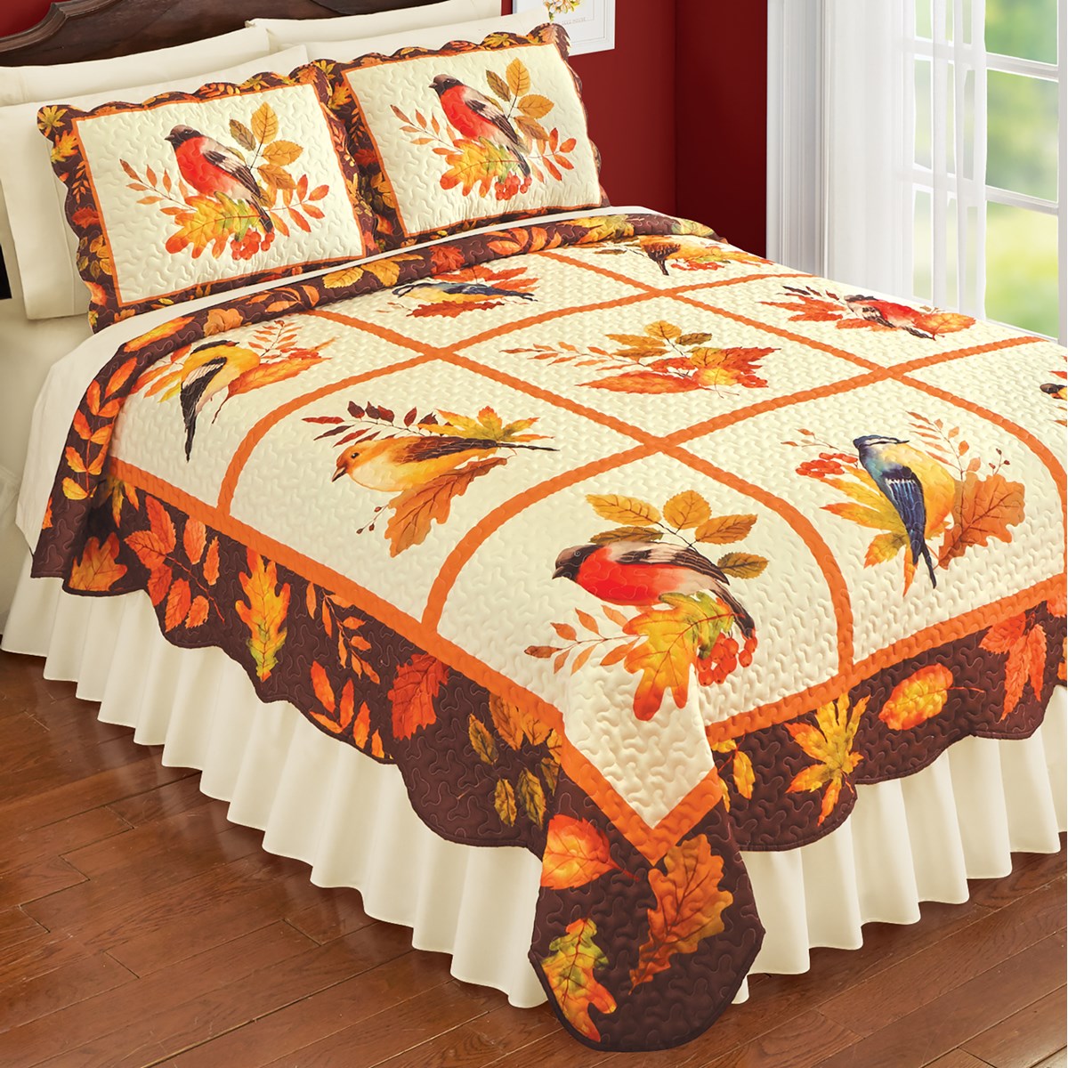 Fall Birds Patchwork Scalloped Edge Quilt | Collections Etc.