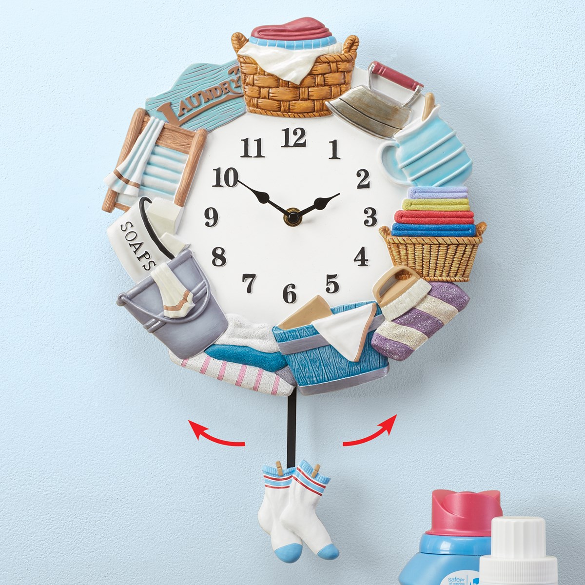 Hand-Painted Laundry Room Pendulum Wall Clock | Collections Etc.