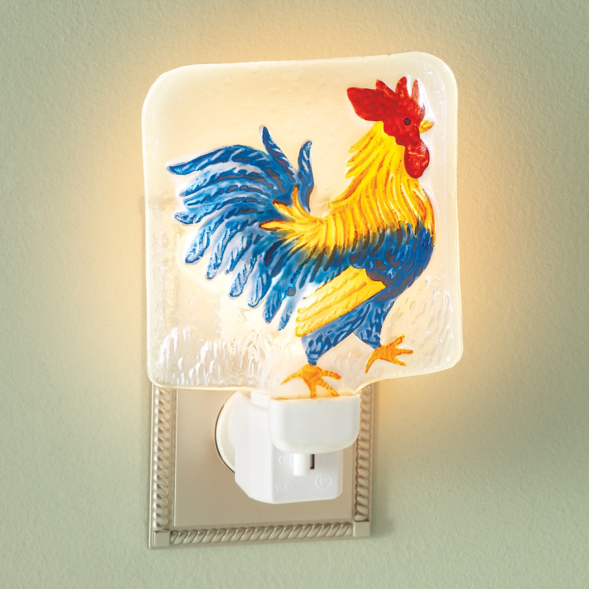 Colorful Country Rooster Glass Night Light | Collections Etc.