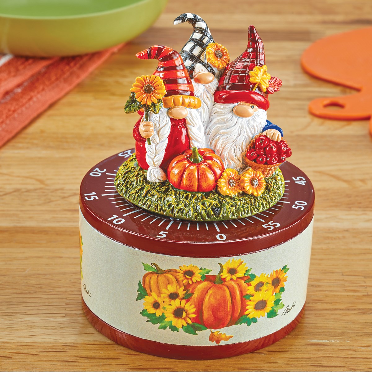 Fall Harvest Three Gnomes Kitchen Timer | Collections Etc.