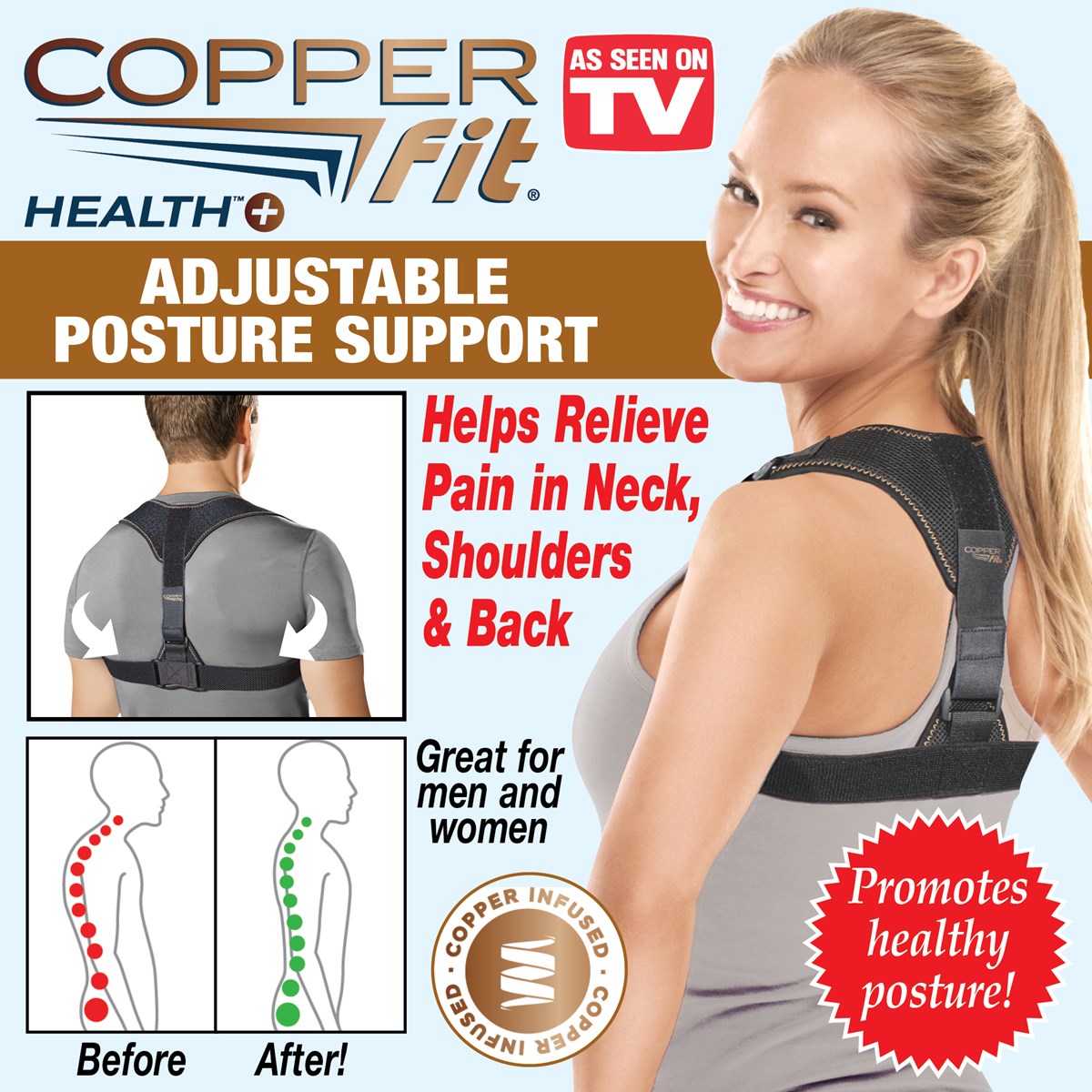 Copper Fit Health Adjustable Posture Support Brace | Collections Etc.