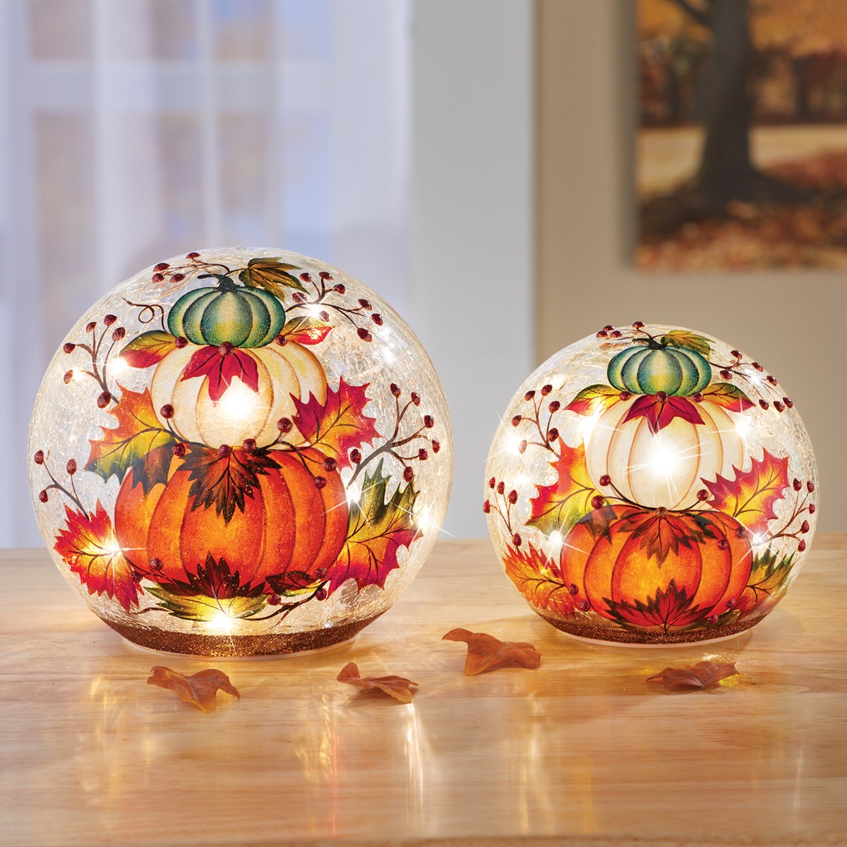 Fall Topiary Pumpkin Hand-Painted Lighted Glass Ball | Collections Etc.