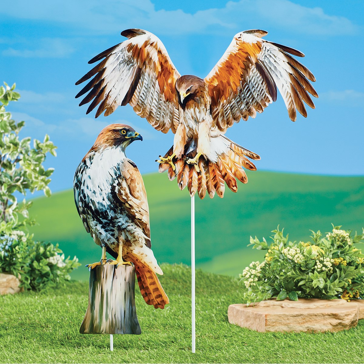 Realistic Hawk Outdoor Metal Garden Stake - Set of 2 | Collections Etc.