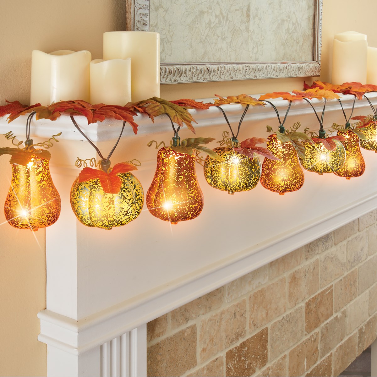 Fall LED Lighted Pumpkin 6-Foot String Lights | Collections Etc.