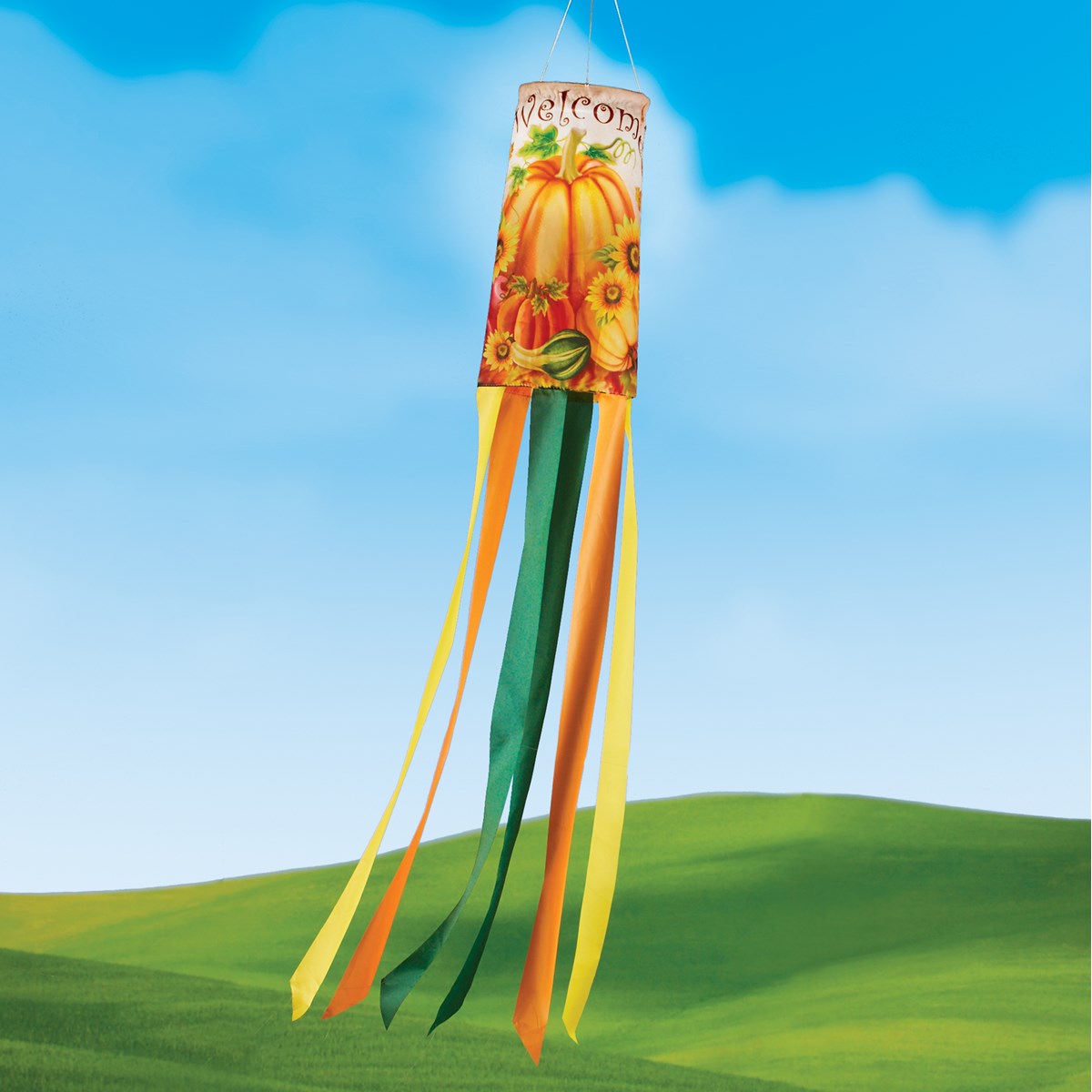 Solar Powered Autumn Pumpkin Streamer Windsock | Collections Etc.