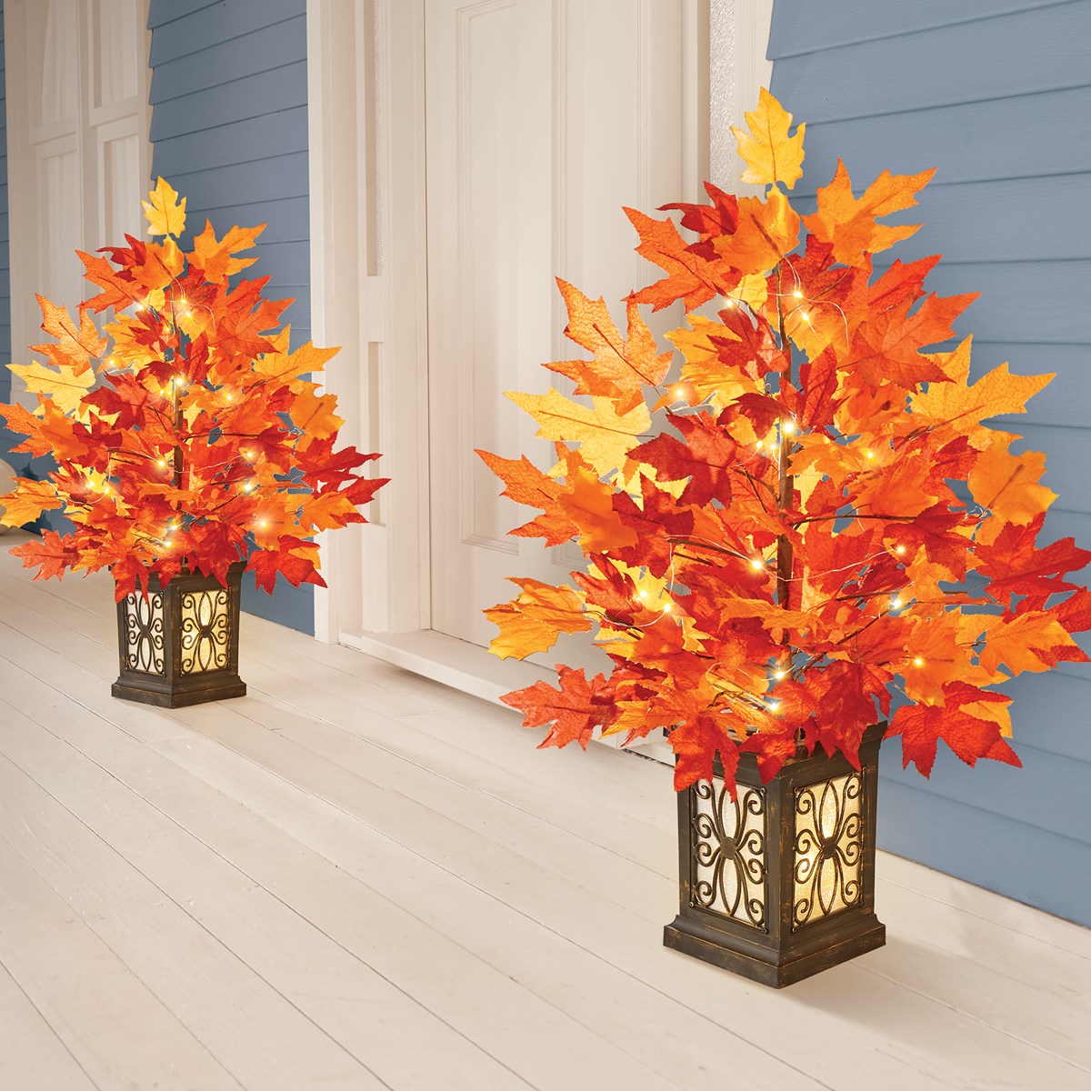 Solar LED Lighted Autumn Maple Tree with Vase | Collections Etc.