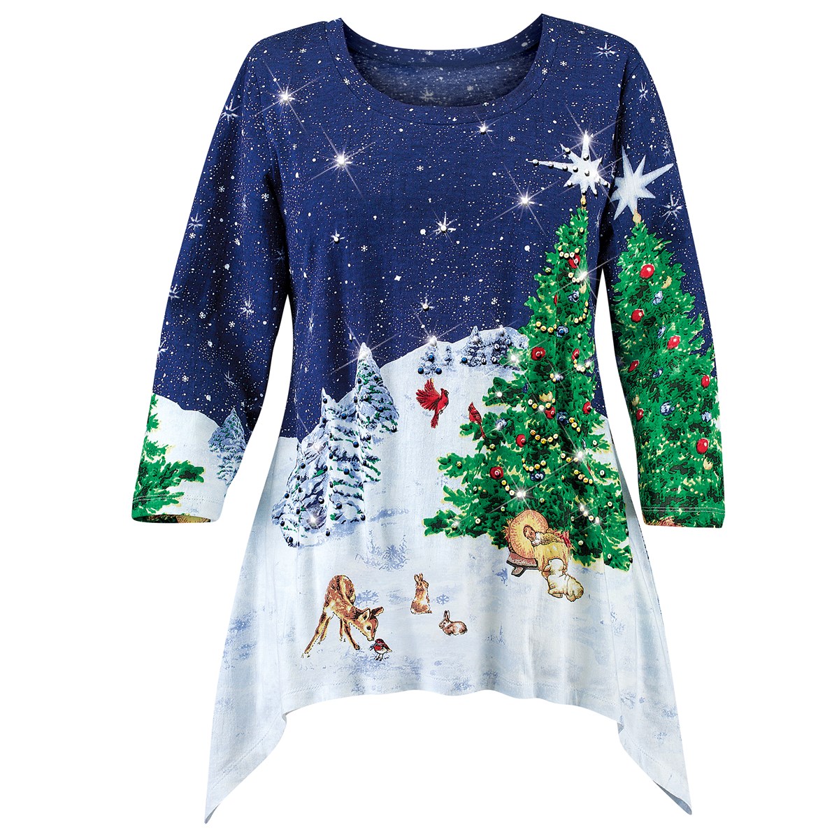 Woodland Nativity Scene Sequin Sharkbite Tunic | Collections Etc.