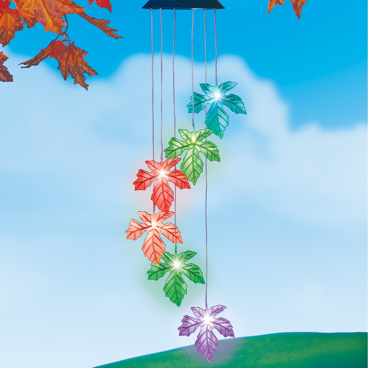 Solar Lighted Maple Leaves Outdoor Mobile | Collections Etc.