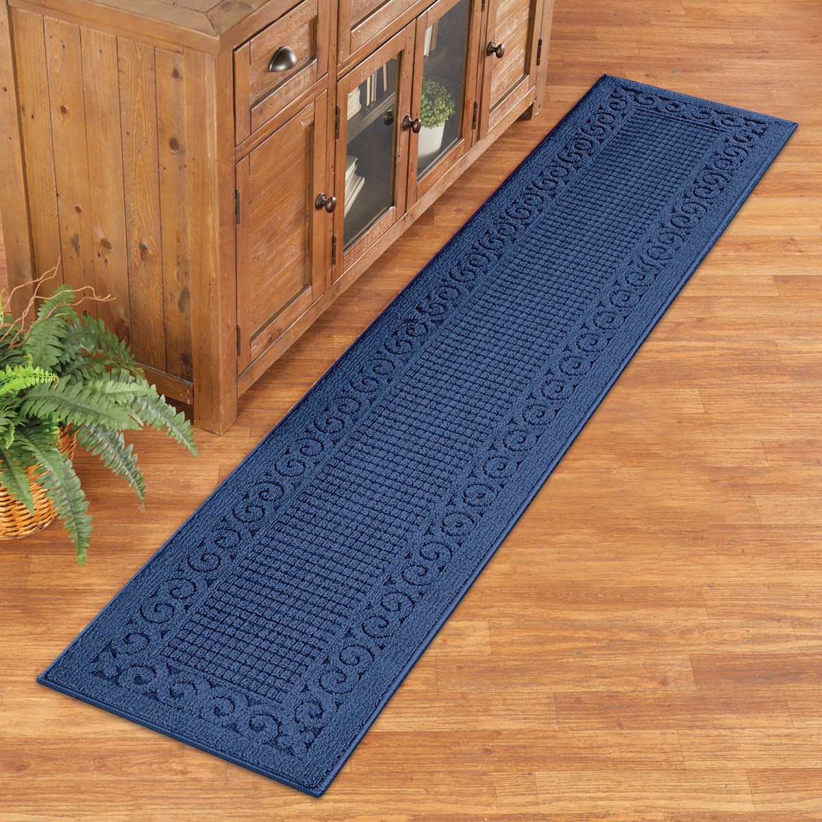 Scroll Border Berber Tufted Skid-Resistant Runner Rug | Collections Etc.