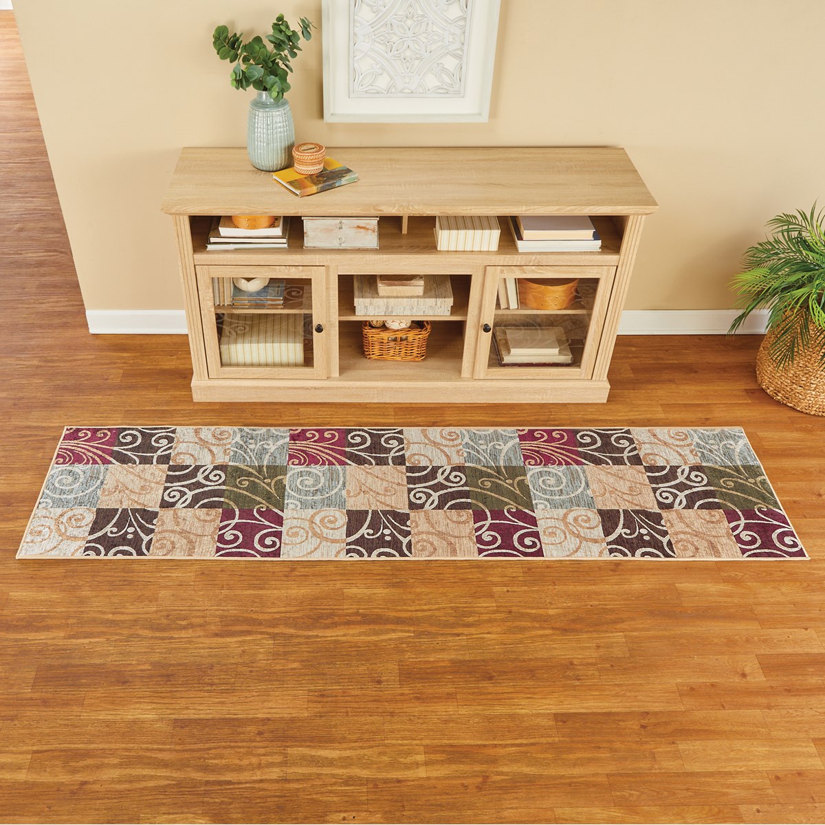 Color Block Scroll Accent Rug with Skid-Resistant Backing | Collections ...