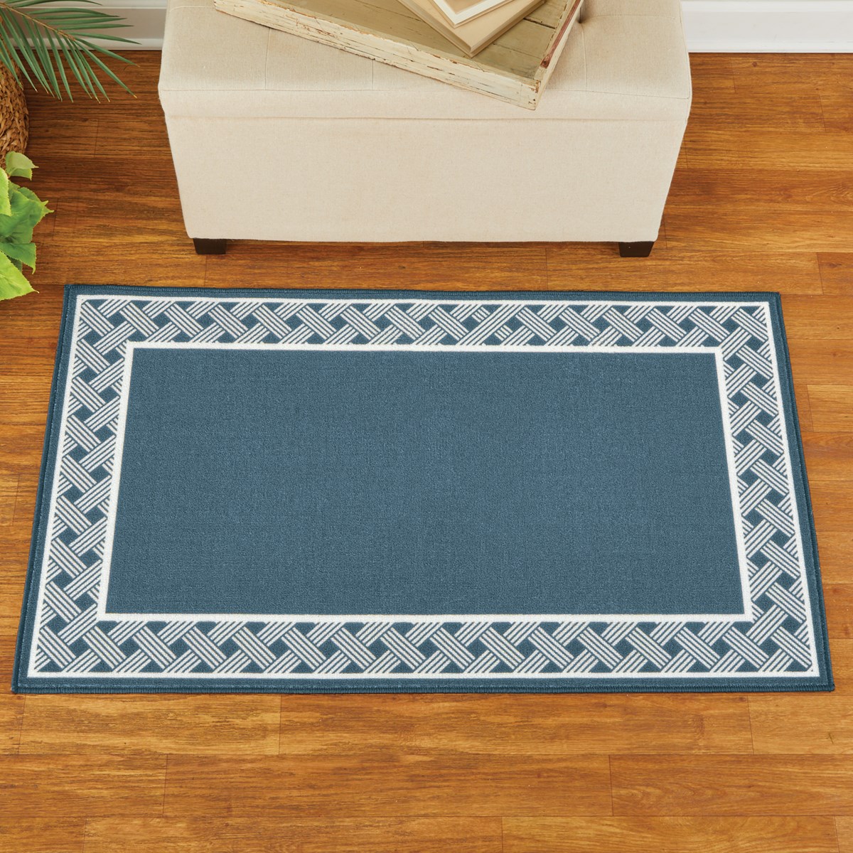 Two-Tone Basket Weave Border Tufted Accent Rug | Collections Etc.
