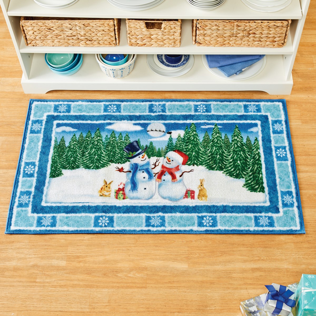 Winter Snowman Scene Printed Skid-Resistant Accent Rug | Collections Etc.